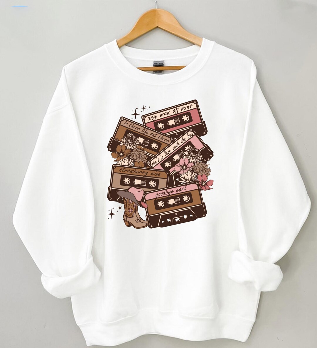 Western Music Cassettes Sweatshirt, Cassette Tapes Sweatshirt, Vintage ...