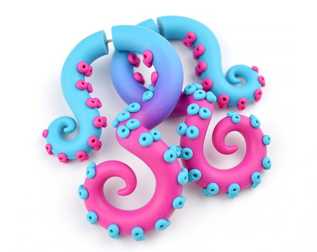 Octopus Ear Plugs and Fake Ear Gauges Tentacle Earrings Hot Pink ...