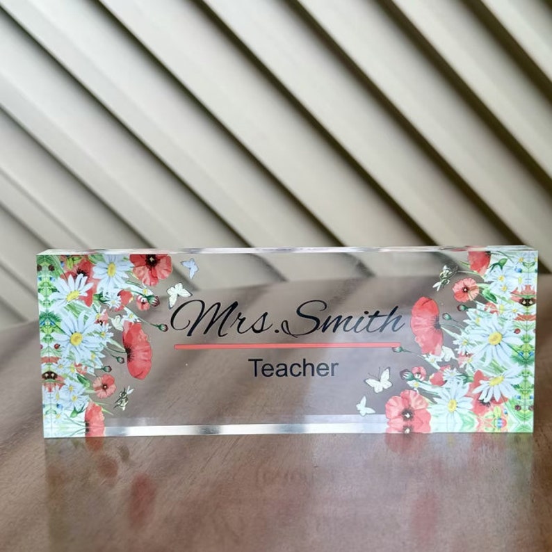 Teacher Name Plate for Desk,office Name Plate With Flowers, Teacher ...