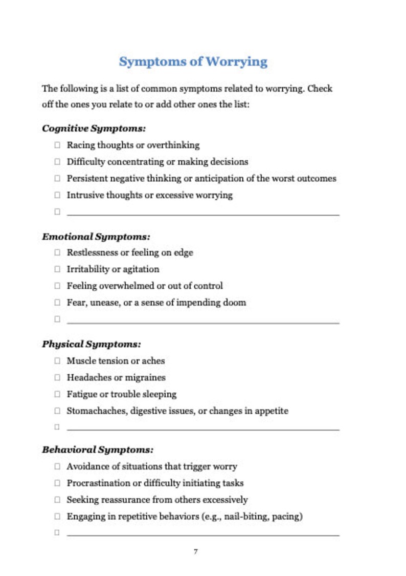 Worry and Rumination Worksheets Cognitive-behavioral Self-help Guide - Etsy
