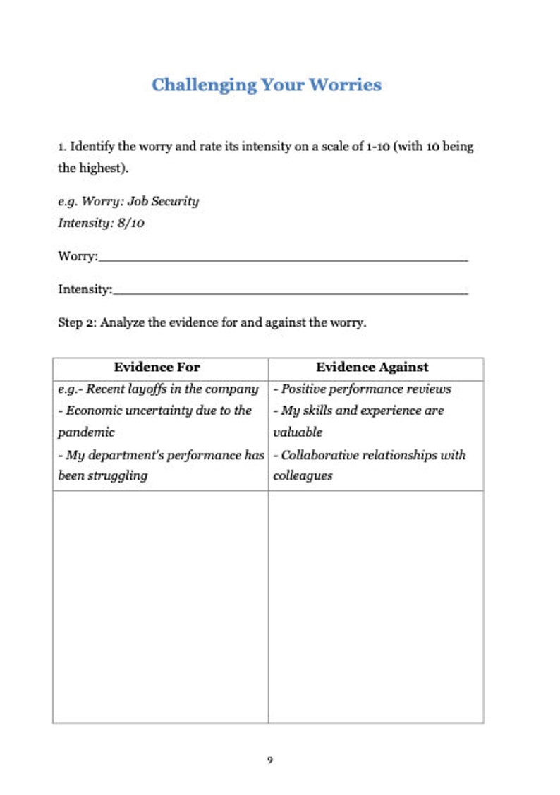 Worry and Rumination Worksheets Cognitive-behavioral Self-help Guide - Etsy