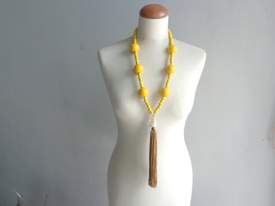 Yellow Tassel Necklace, Yellow Statement Necklace, Long Yellow Necklace ...