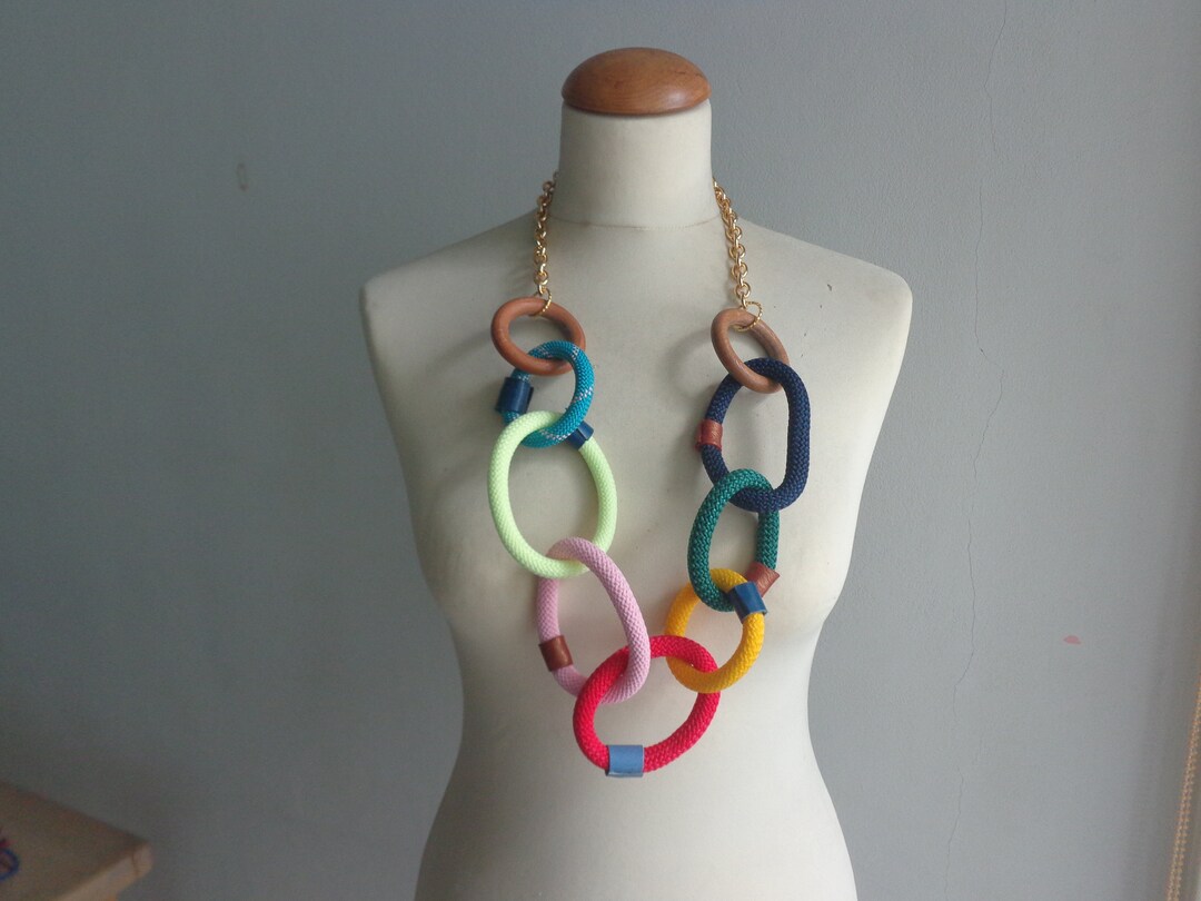 Colorful Long Necklace, Long Statement Necklace, Textile Statement ...