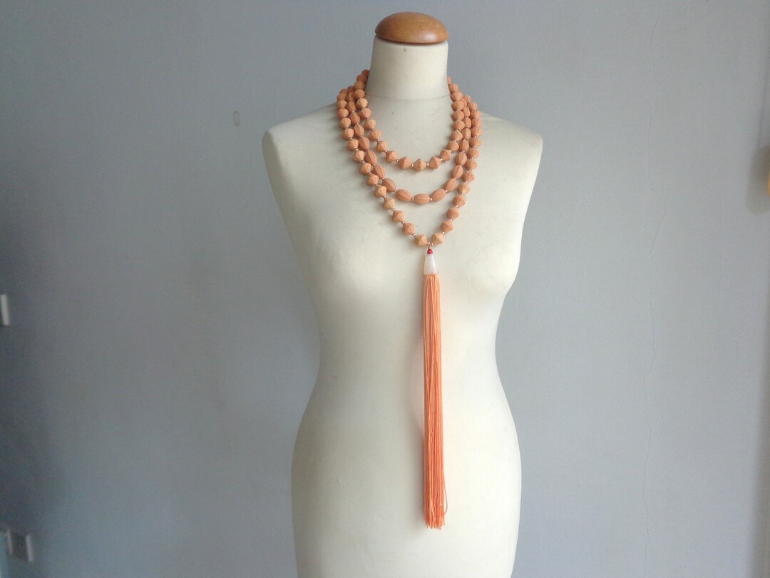 Orange Tassel Statement Necklace Longer Style Multi Strand - Etsy