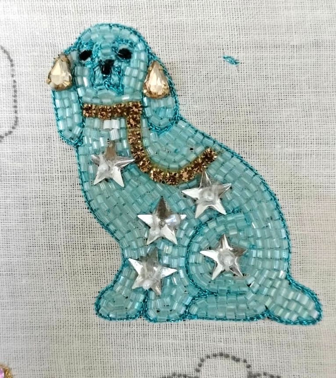 Blue Staffordshire Star Dog Beaded Rhinestone Earrings | Seed Bead ...