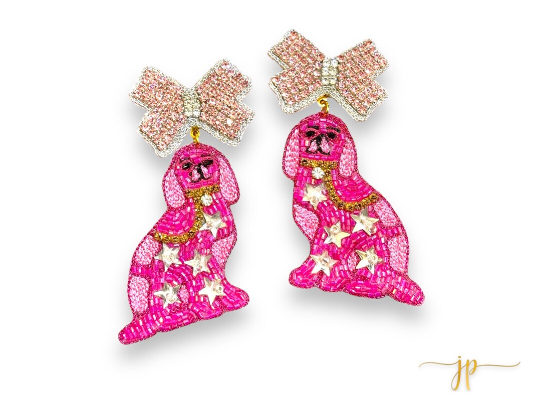 Pink Staffordshire Star Dog Beaded Rhinestone Earrings | Seed Bead ...