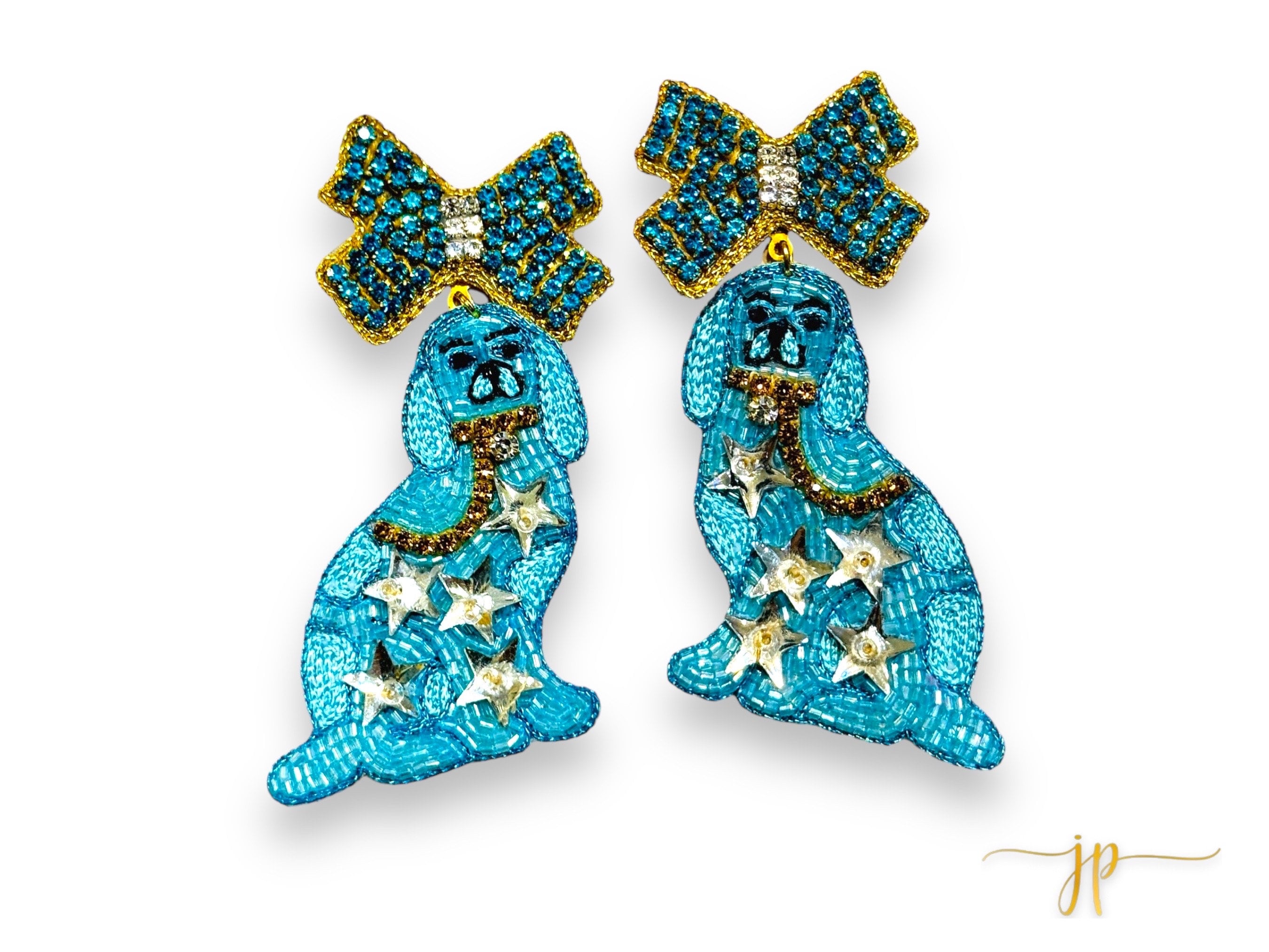 Blue Staffordshire Star Dog Beaded Rhinestone Earrings | Seed Bead ...