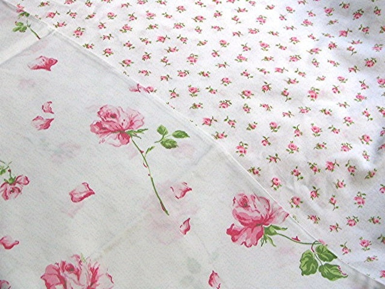 Vintage Pink Roses Rosebud Cotton Fabric Etsy
