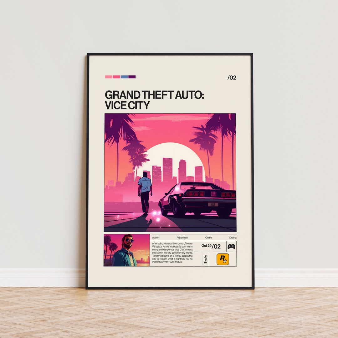 Grand Theft Auto Vice City Poster, Video Game Poster, Minimalist Game ...