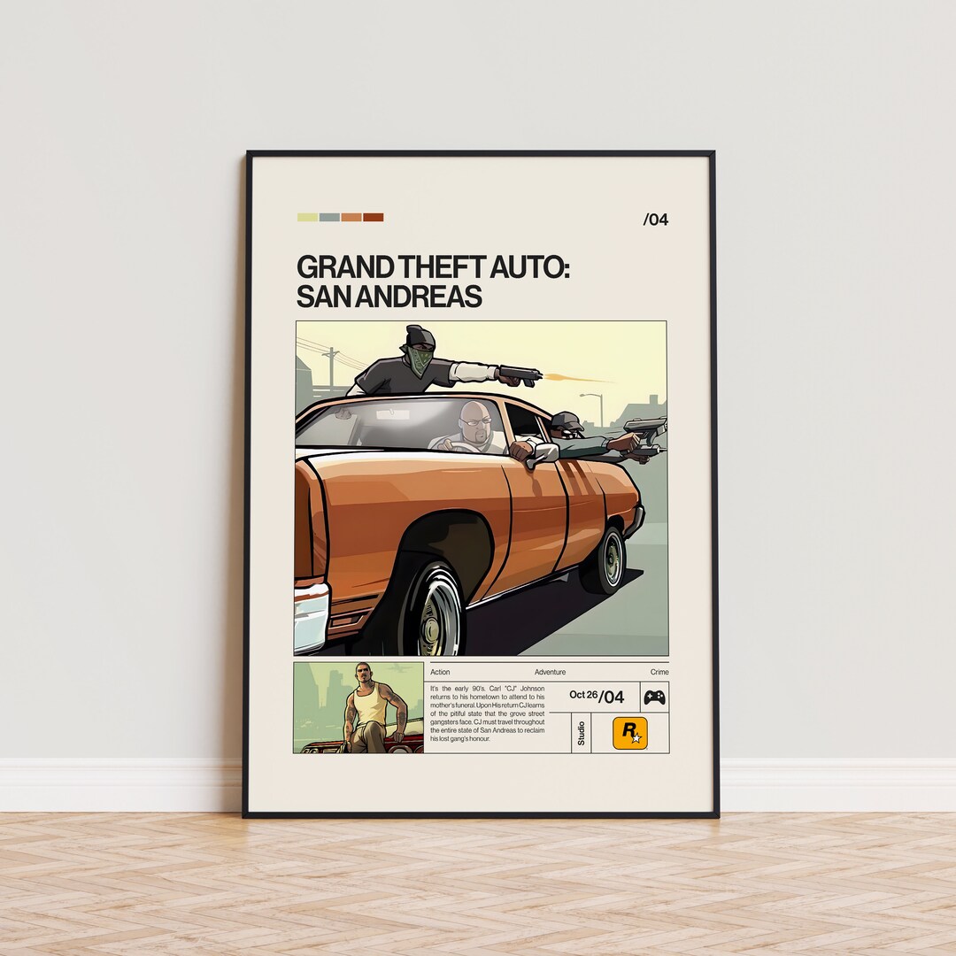 Grand Theft Auto San Andreas Poster, Video Game Poster, Minimalist Game ...