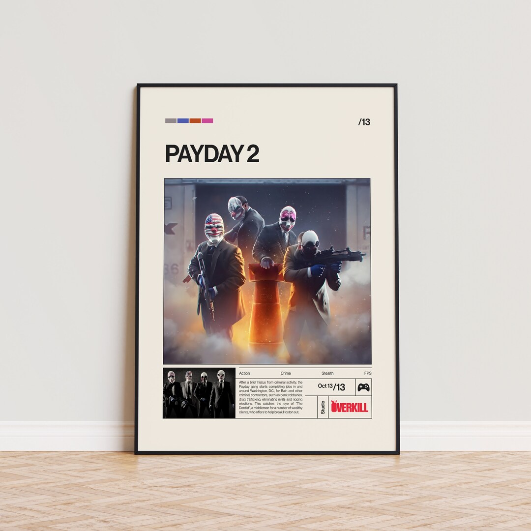 Payday 2 Poster, Video Game Poster, Minimalist Game Print, Gaming Room Poster, Gamer Gift ...