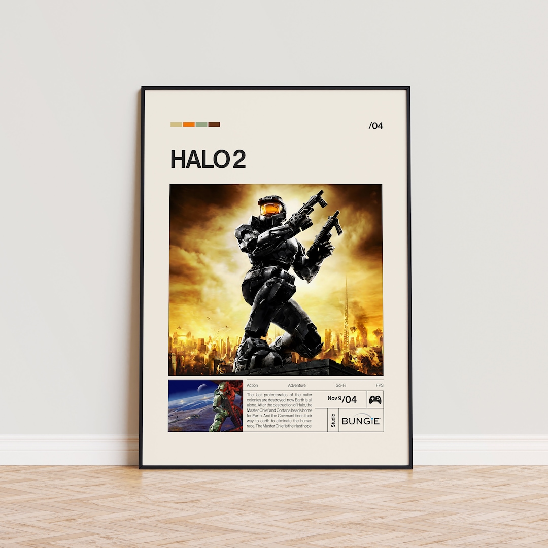 Halo 2 Poster, Video Game Poster, Minimalist Game Print, Gaming Room ...