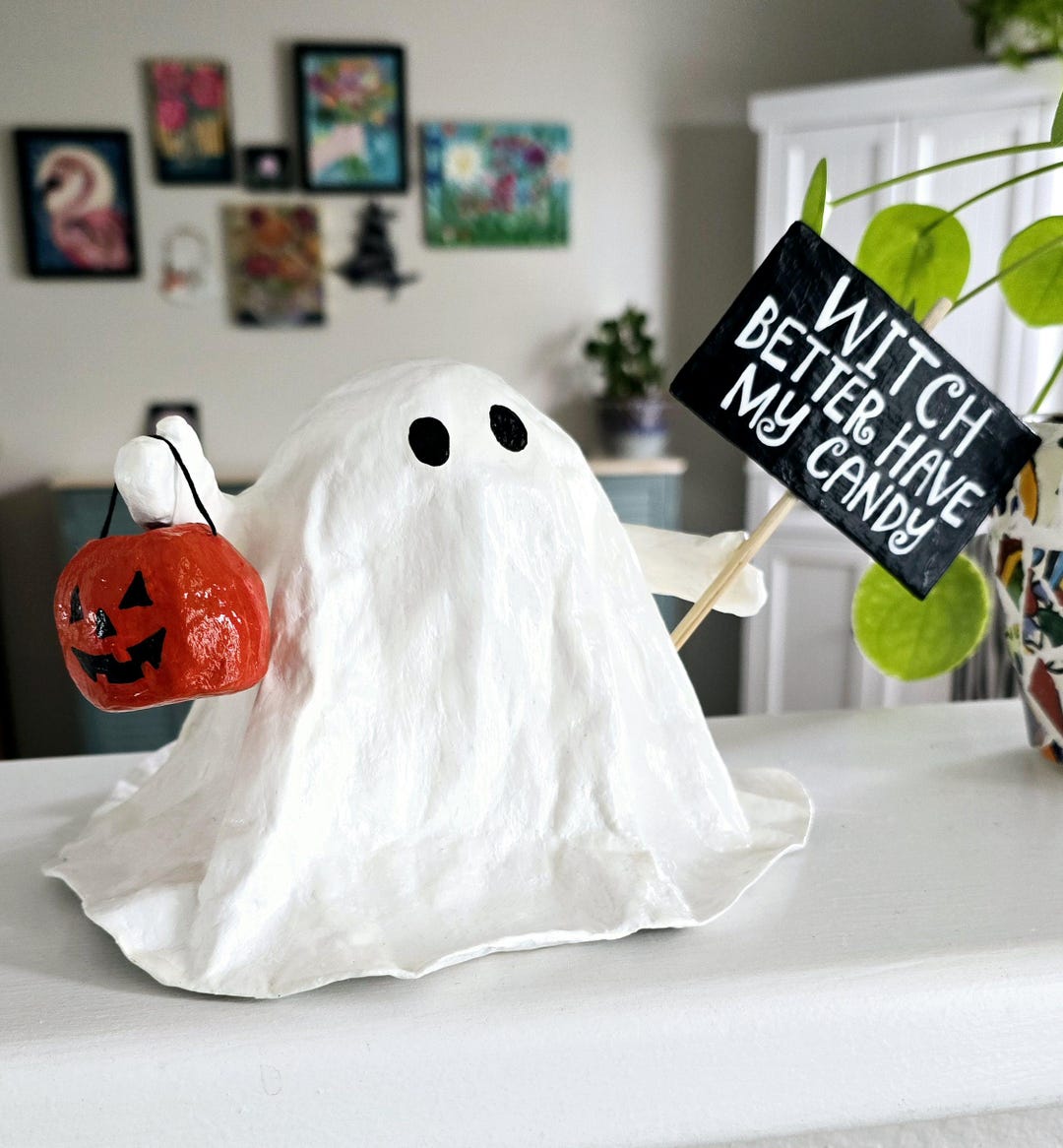 Snarky Ghost Paper Mache Sculpture: Halloween Whimsical Decor - Etsy