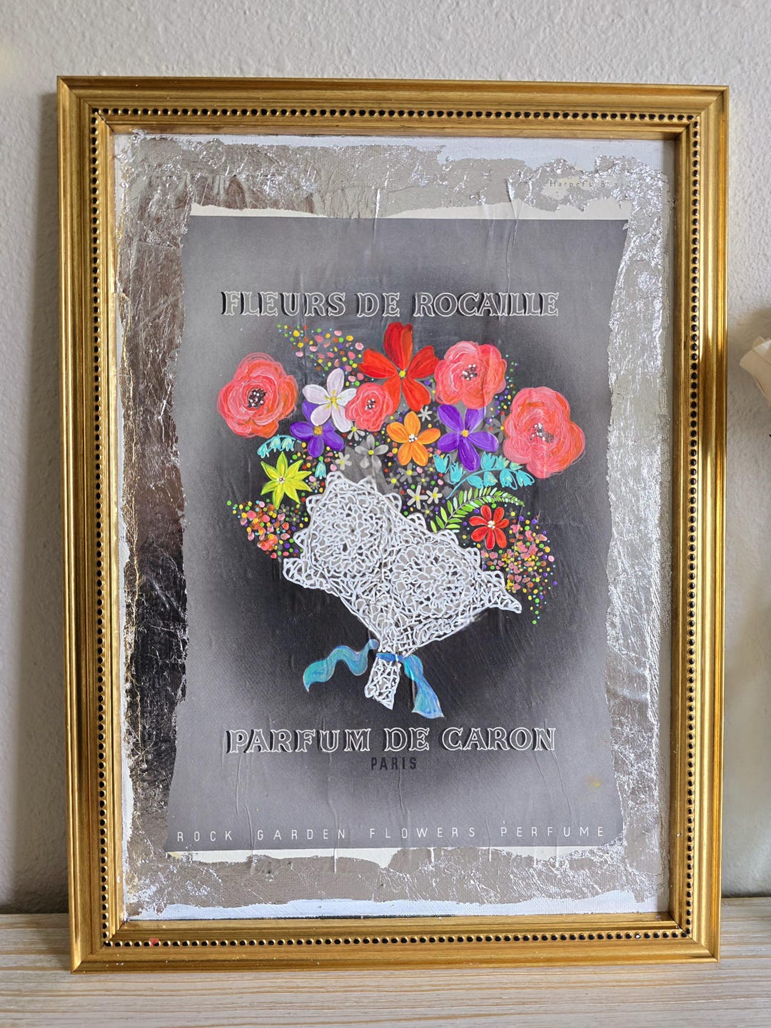 Fleurs De Rocaille Vintage French Flower Perfume Ad Collage Wall Art ...