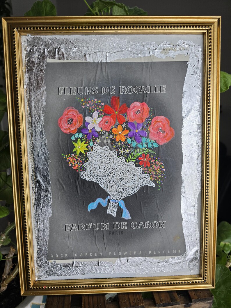 Fleurs De Rocaille Vintage French Flower Perfume Ad Collage Wall Art ...