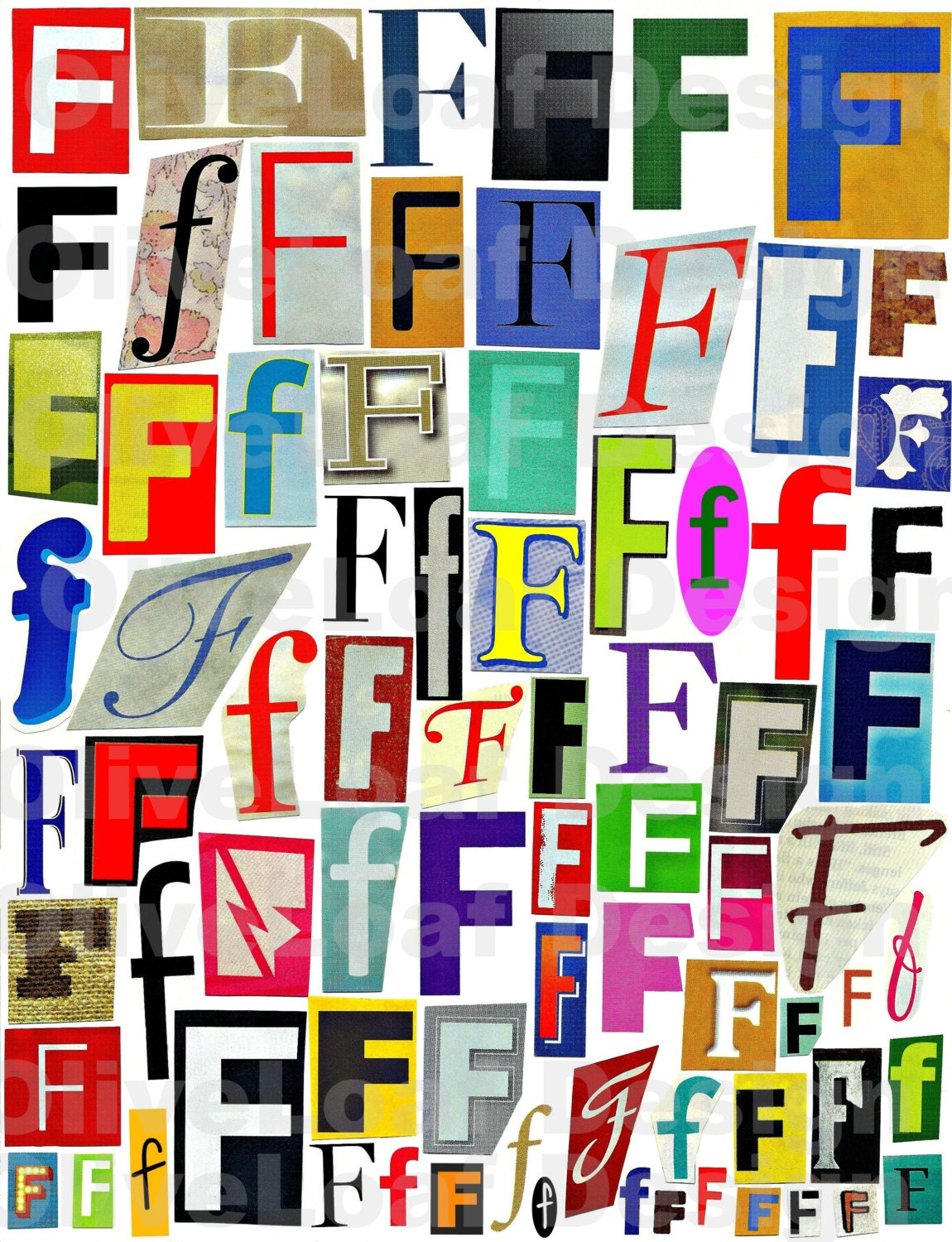 Multicolor Single Letter F-f, Printable Digital Single Letter Series ...