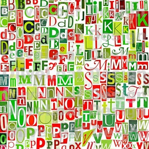 Red & Green Christmas Printable Digital Alphabet, A to Z, Magazine ...