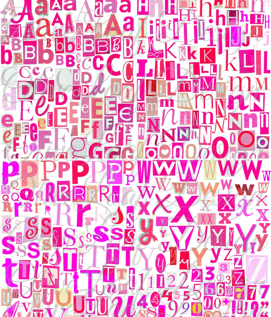 Pink Printable Digital Alphabet, A to Z, Symbols and Numbers, Valentine ...
