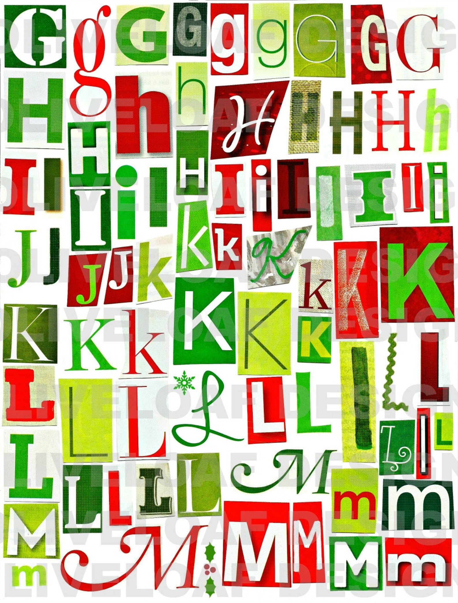 Red & Green Christmas Printable Digital Alphabet, A to Z, Magazine ...