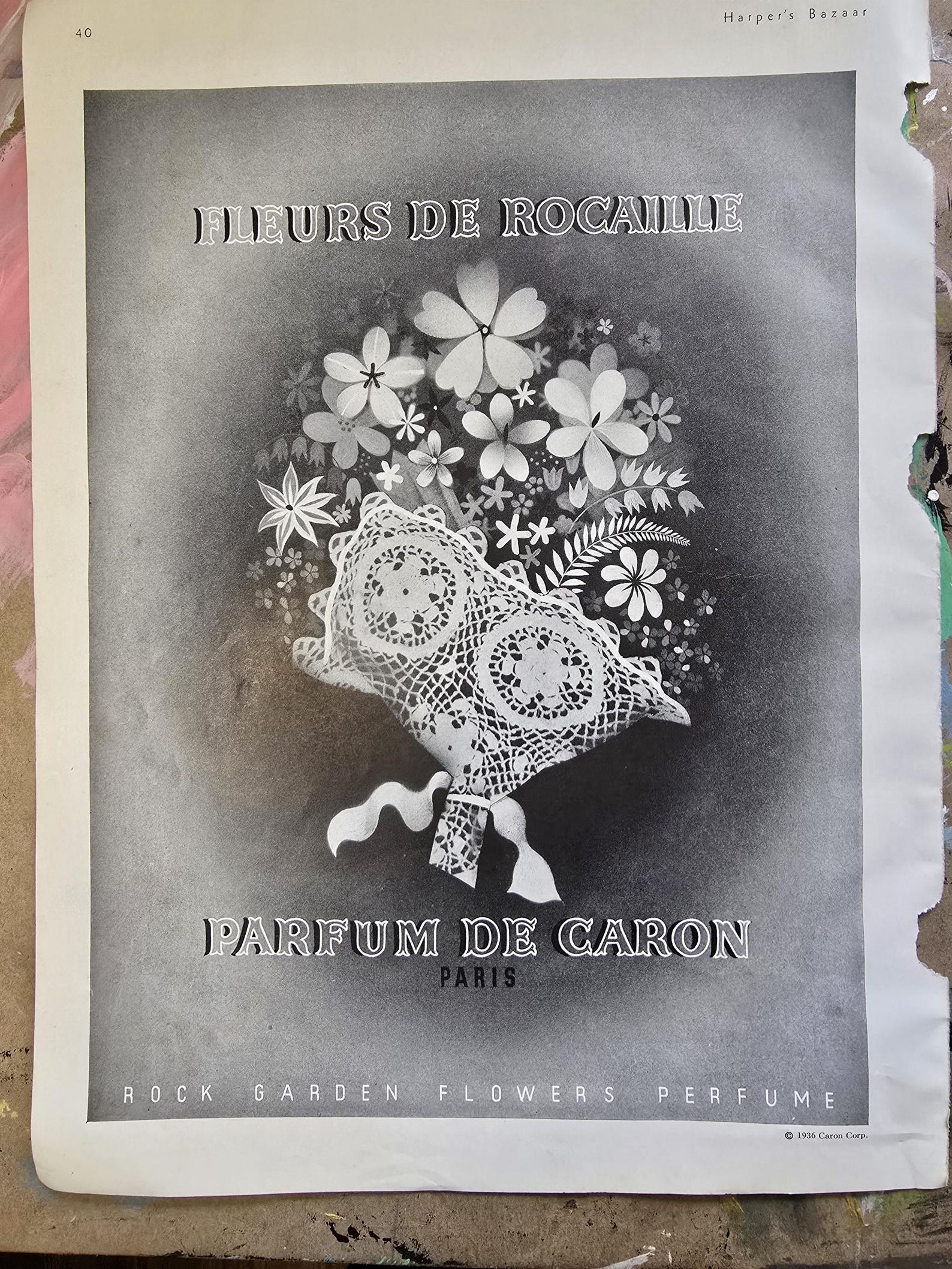 Fleurs De Rocaille Vintage French Flower Perfume Ad Collage Wall Art ...