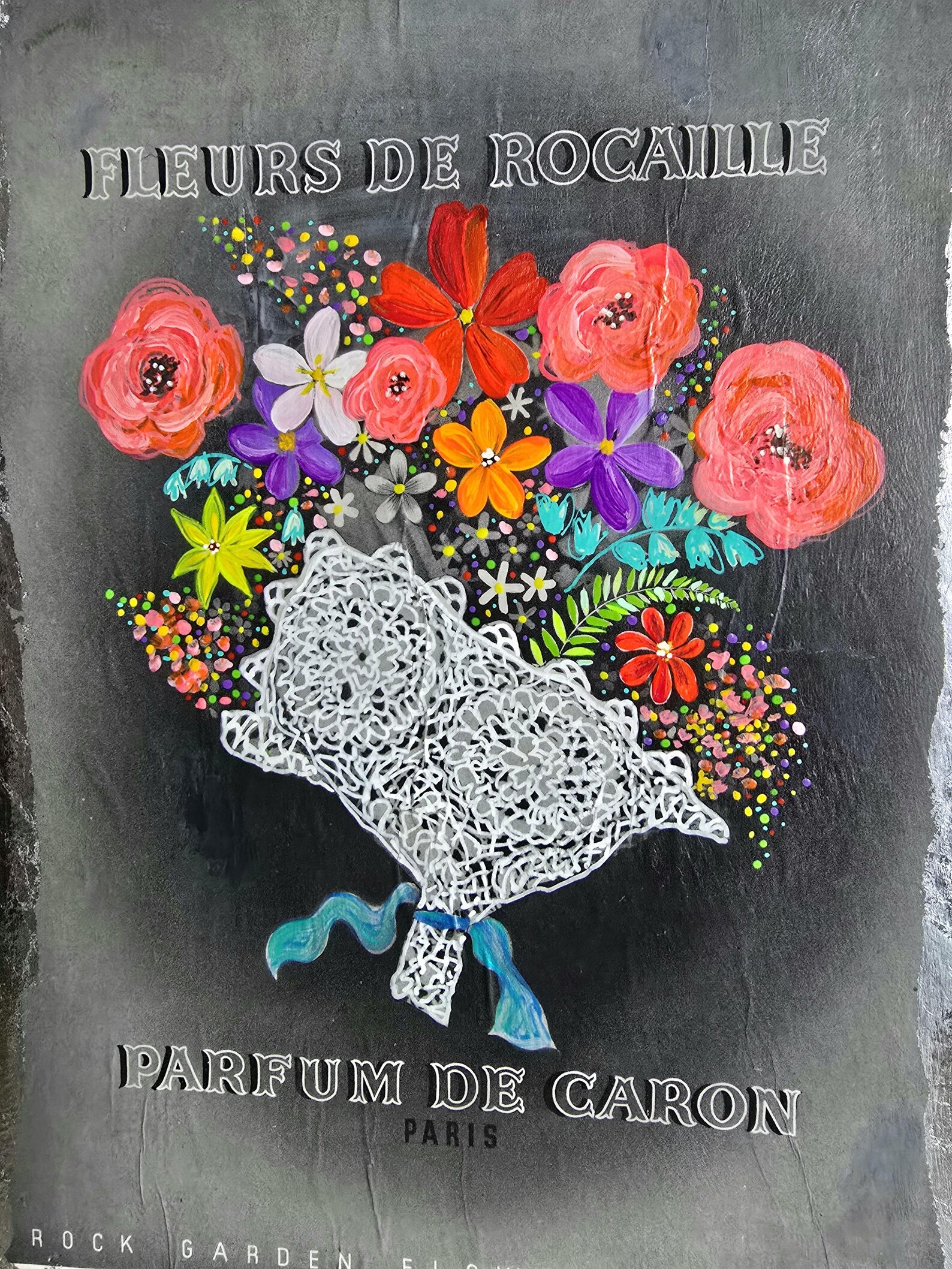 Fleurs De Rocaille Vintage French Flower Perfume Ad Collage Wall Art ...