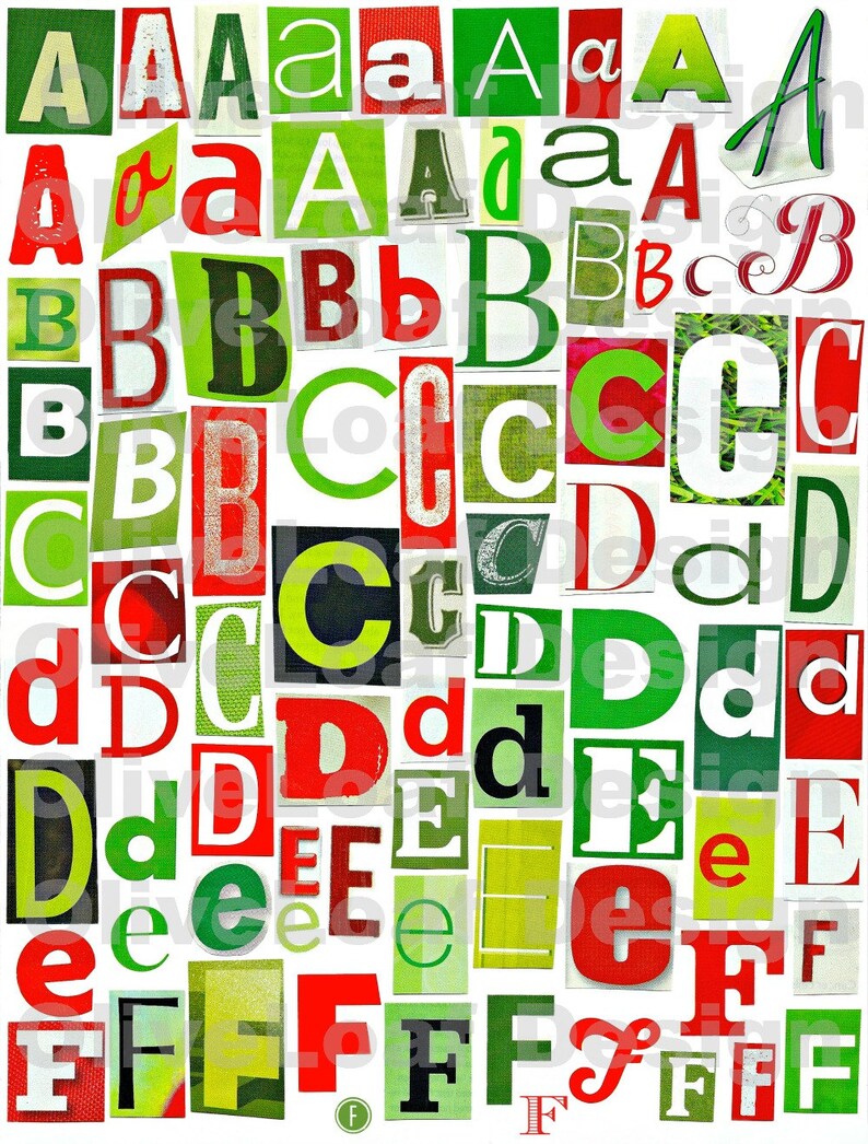 Red & Green Christmas Printable Digital Alphabet, A to Z, Magazine ...