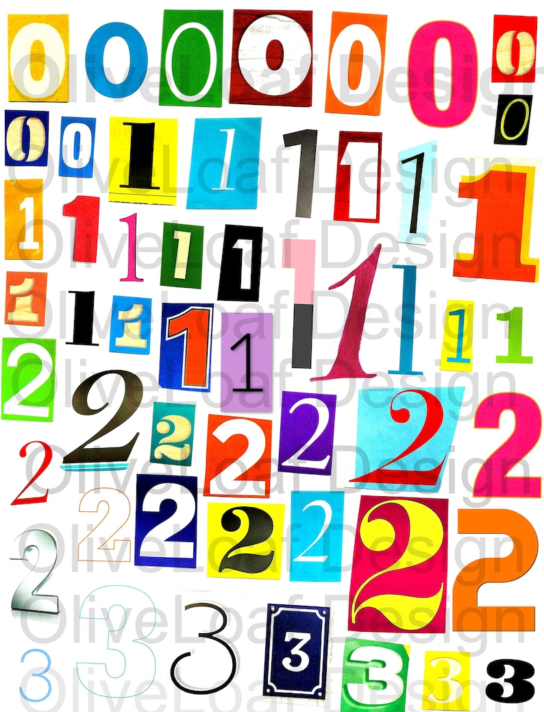 Multi Color Printable Digital Numbers, 0-10, Symbols, Magazine Numbers ...