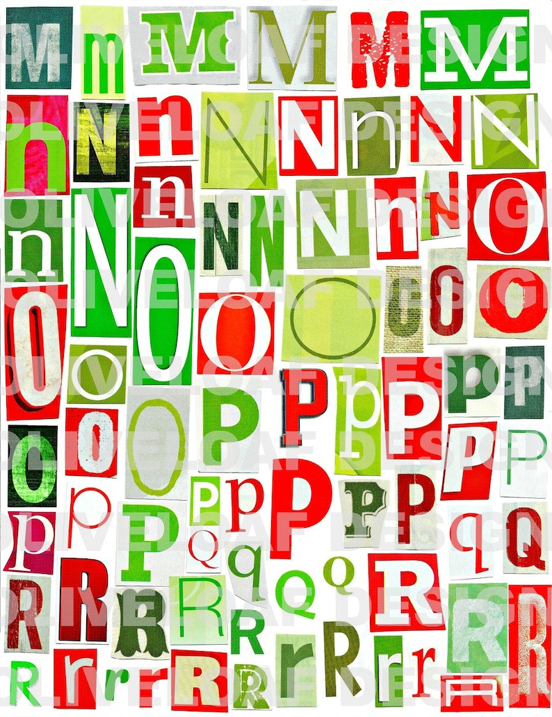 Red & Green Christmas Printable Digital Alphabet, A to Z, Magazine ...