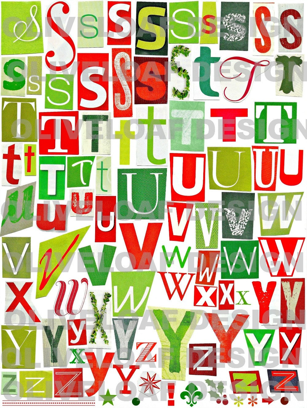 Red & Green Christmas Printable Digital Alphabet, A to Z, Magazine ...