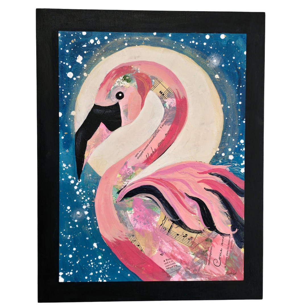 Cosmic Flamingo Collage, Flamingo Wall Art, Mixed Media Painting - Etsy