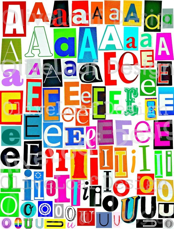 MultiColor Vocales Letras A-E-I-O-U Imprimibles Cartas de revista ...