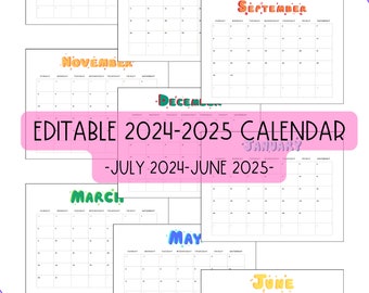 Daisy Theme July 2024-june 2025 Calendar / Floral Monthly Printable ...