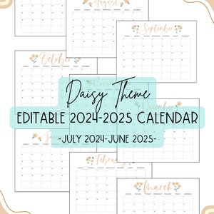 Daisy Theme July 2024-june 2025 Calendar / Floral Monthly Printable ...