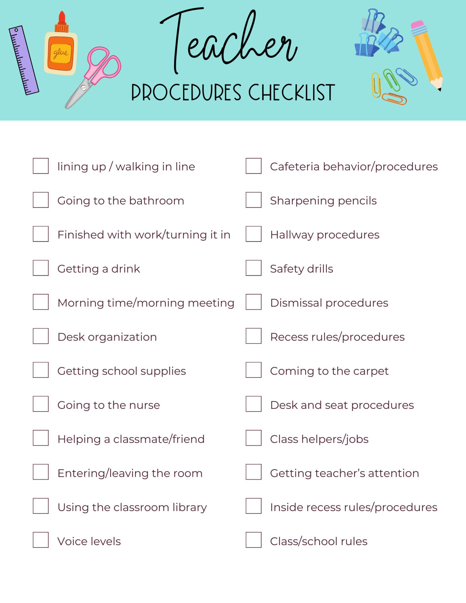 Back to School Procedures Bundle / Teacher Expectations Checklist ...