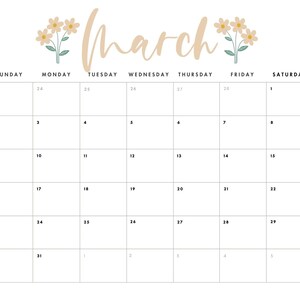 Daisy Theme July 2024-june 2025 Calendar / Floral Monthly Printable ...