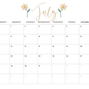 Daisy Theme July 2024-june 2025 Calendar / Floral Monthly Printable ...