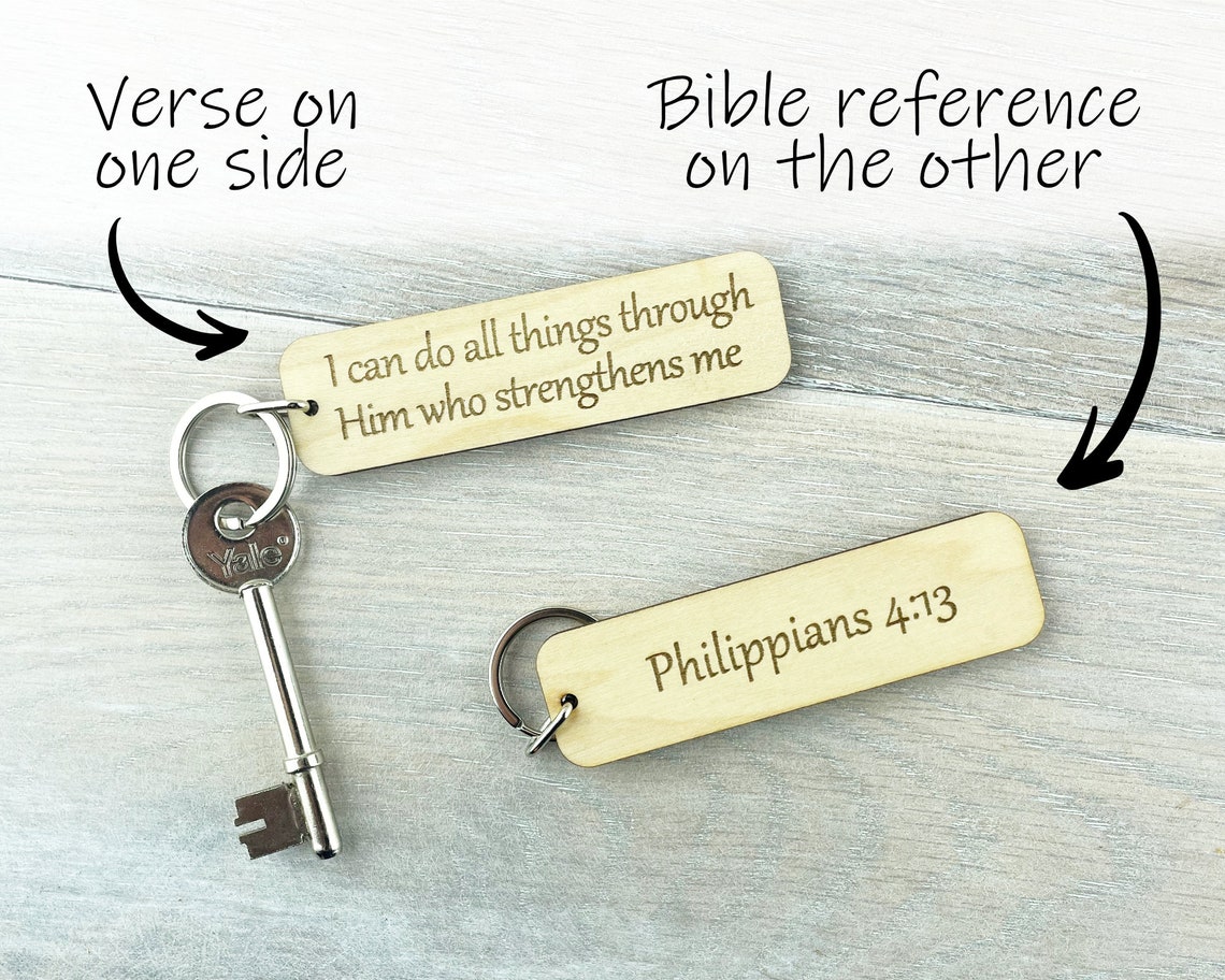 Encouraging Bible Verse Key Rings - Bible Verse Keyfob Gift - Maple ...