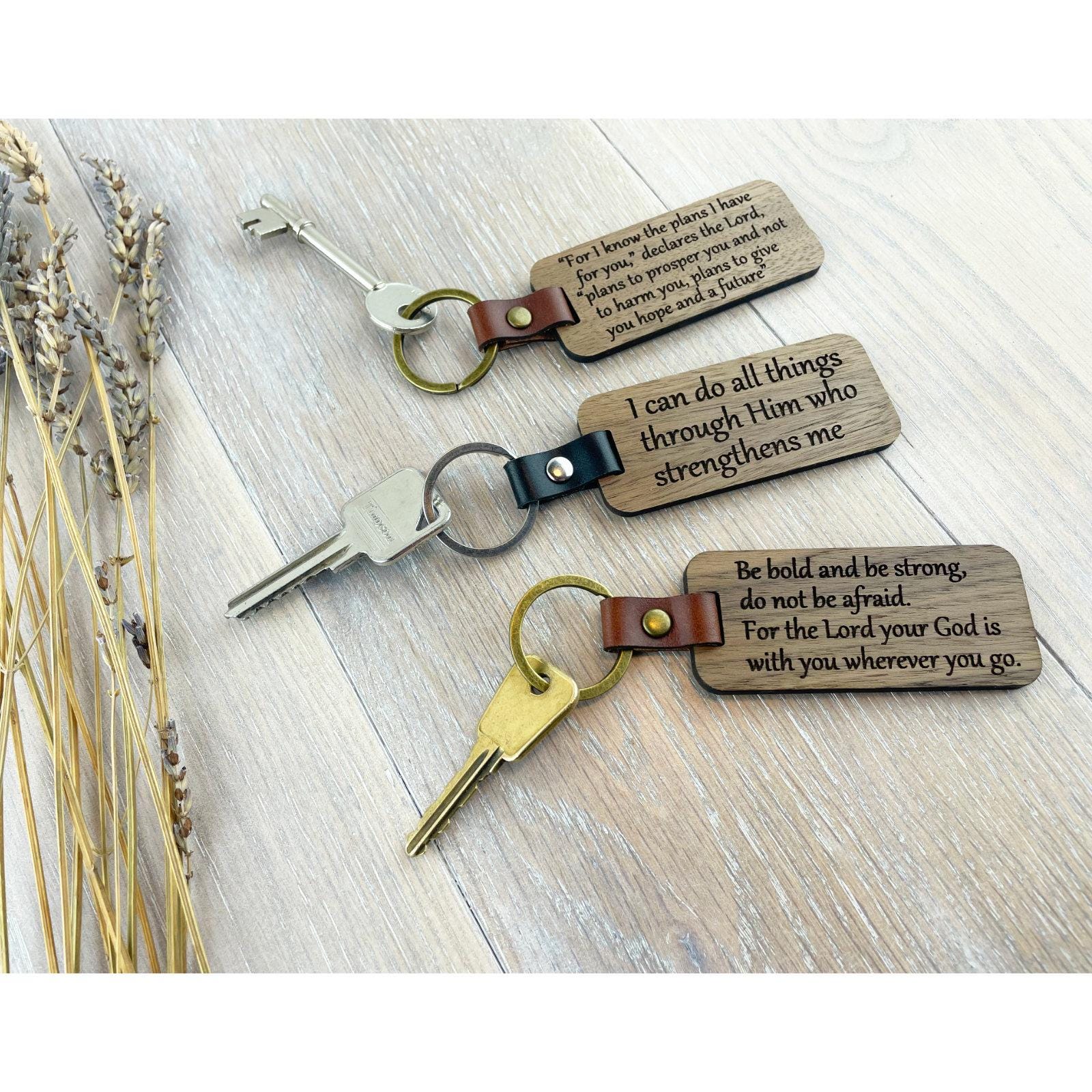 Engraved Walnut Bible Verse Keyring: Christian Gift - Etsy UK
