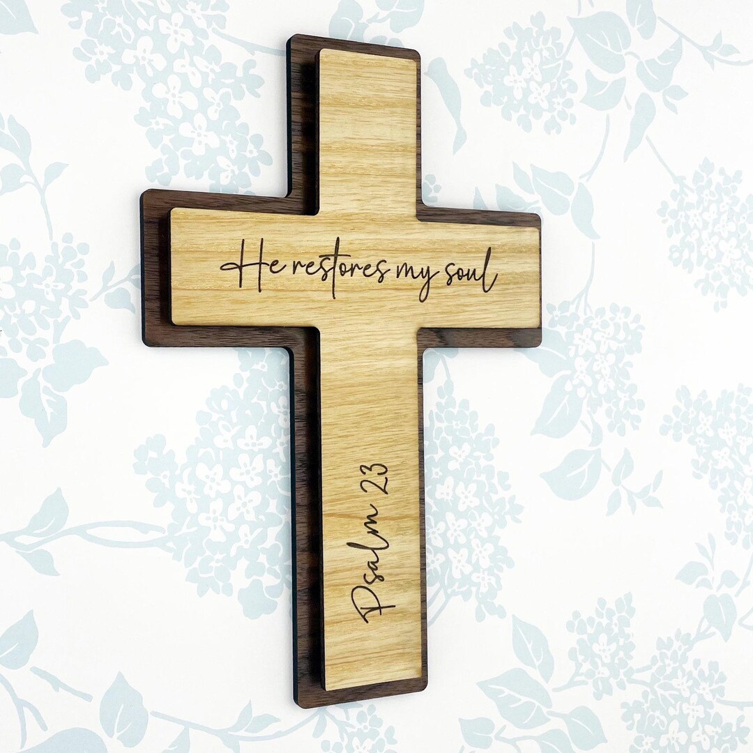 Psalm 23 Cross Bible Verse Wall Hanging, Crucifix Decoration - Ideal ...