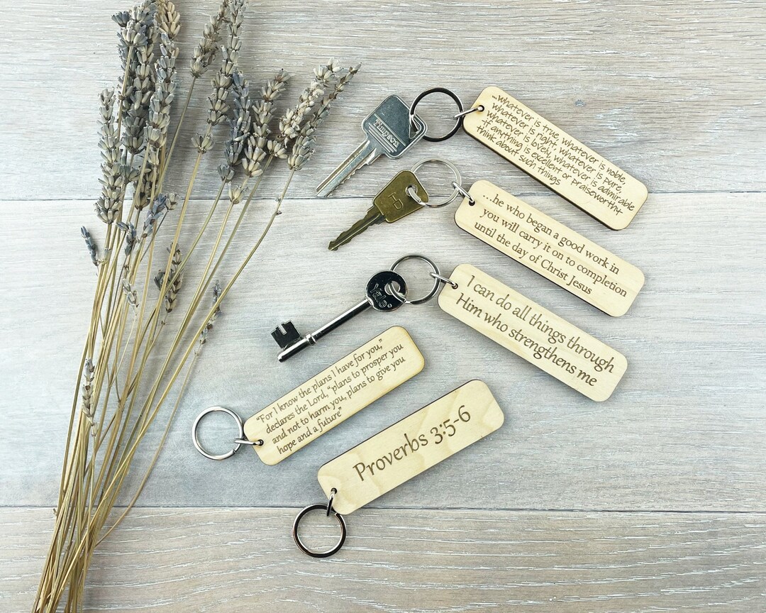 Encouraging Bible Verse Key Rings - Bible Verse Keyfob Gift - Maple ...