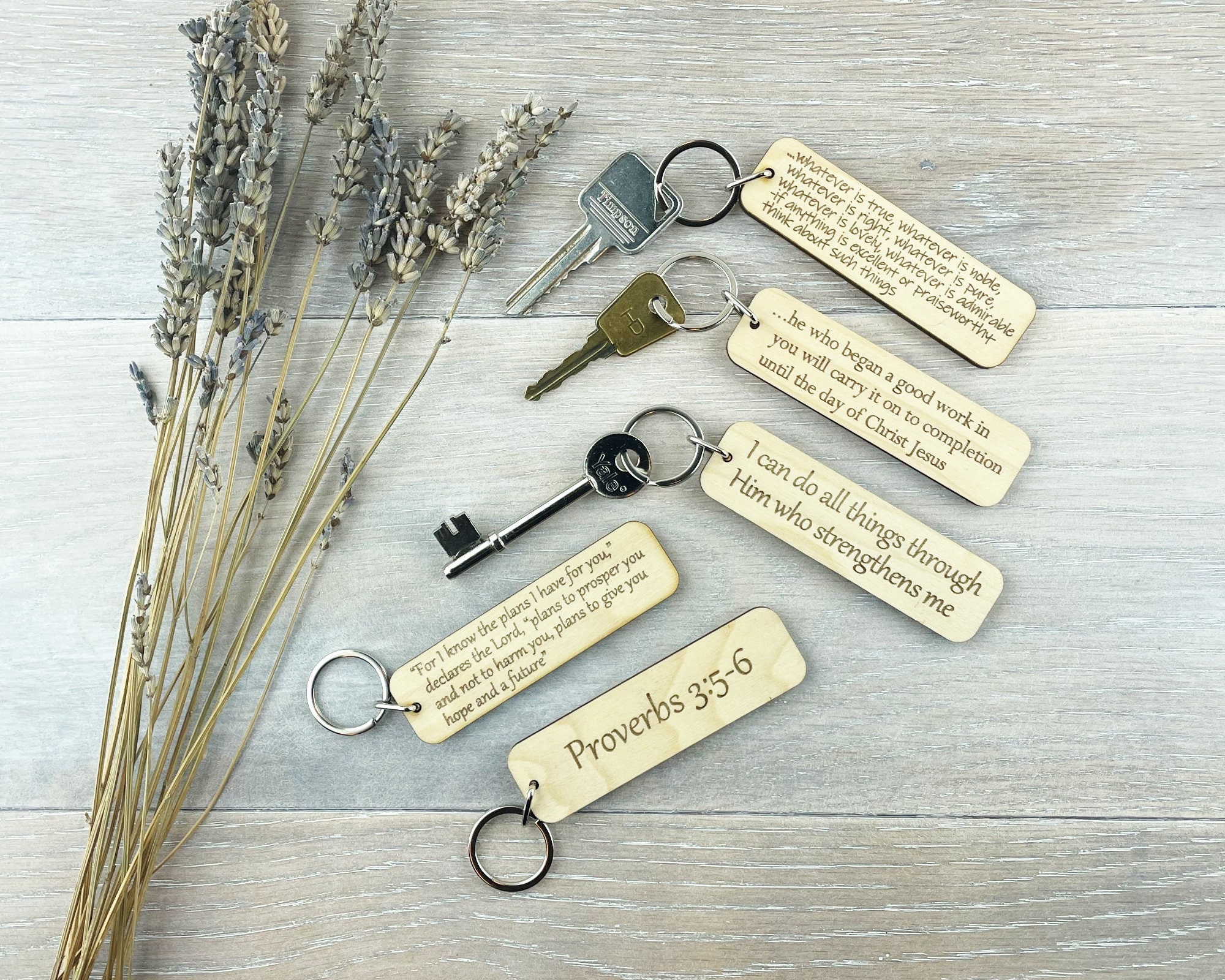 Encouraging Bible Verse Key Rings - Bible Verse Keyfob Gift - Maple ...