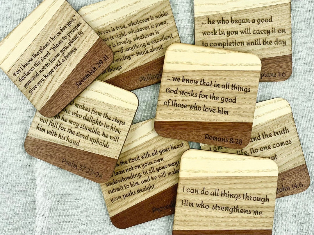 Engraved Bible Verse Coaster Set: Hardwood Christian Gift - Etsy