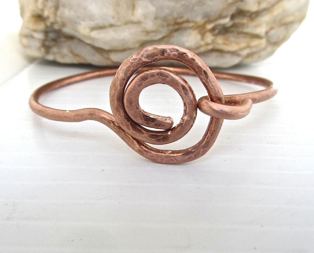 Hammered Copper Bangle Bracelet Squired Design Handmade Unique, Raw ...