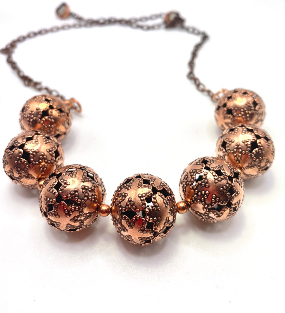 Copper Beaded Necklace, Bold Statement, Large Beads, Copper Chain ...