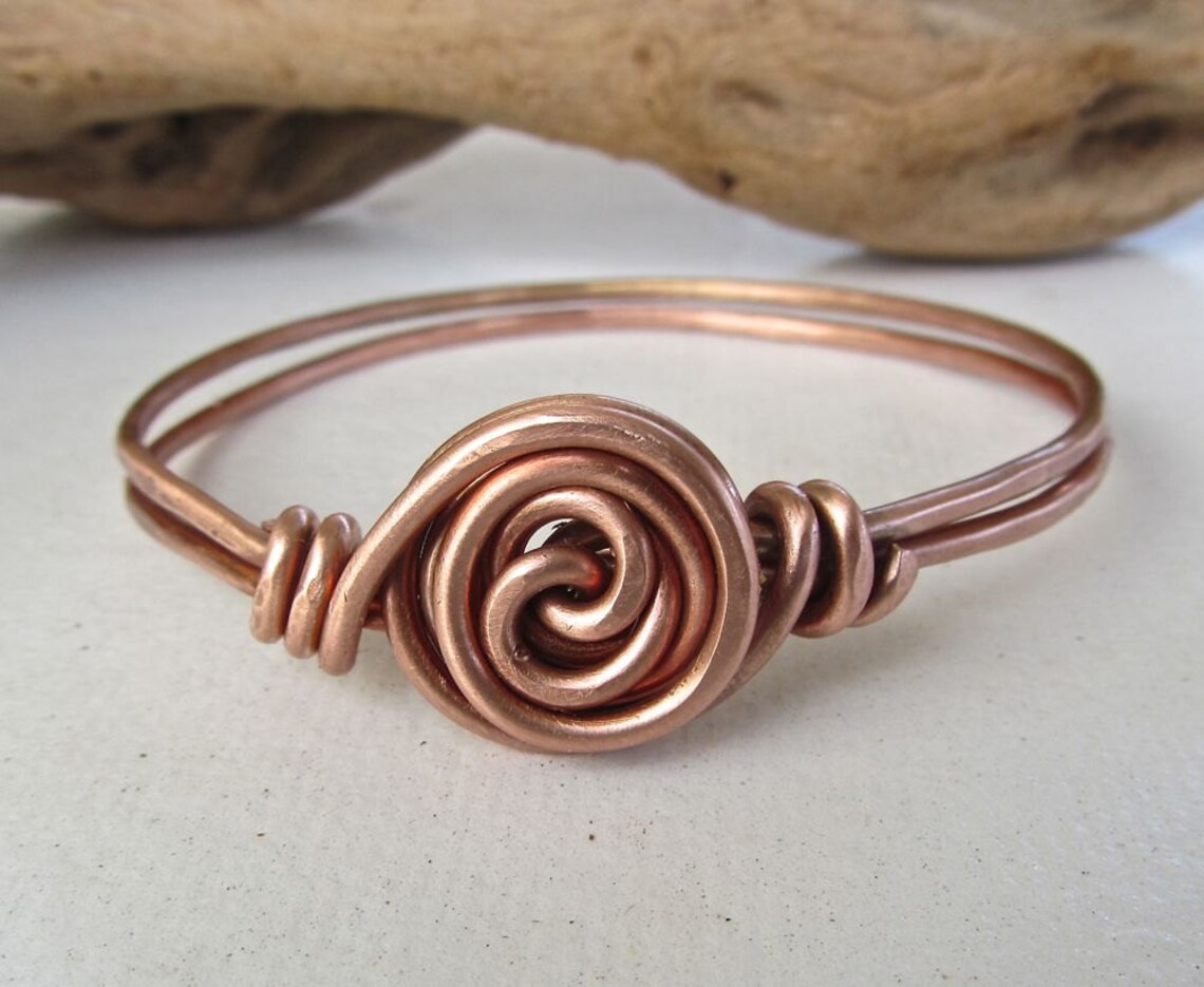 Bangle Bracelet Heavy Copper Wire Rosette Flower Center - Etsy