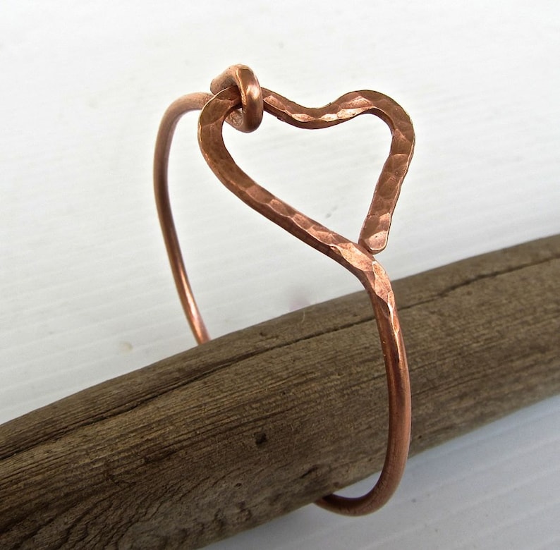 Heart Copper Bangle Bracelet Heavy Gauge Wire Hammered Handmade - Etsy