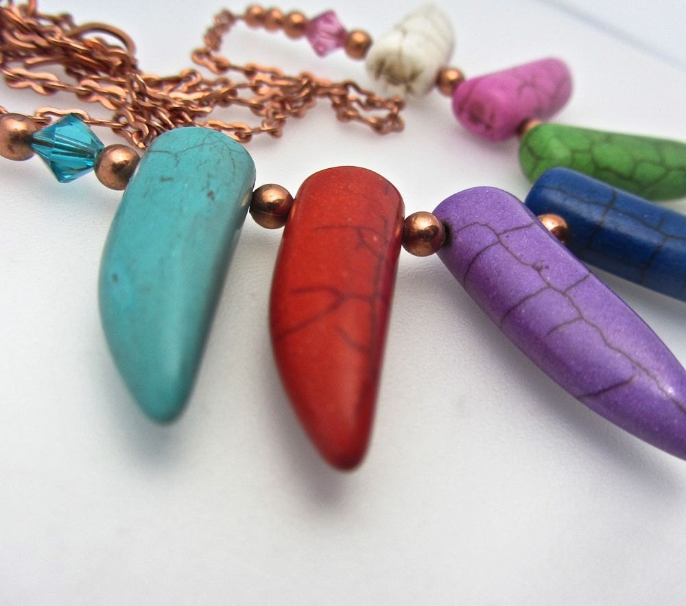 Multi Colors Claw Magnesite Gemstone and Copper Necklace Blue - Etsy