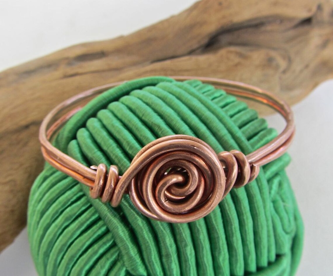 Bangle Bracelet Heavy Copper Wire Rosette Flower Center - Etsy
