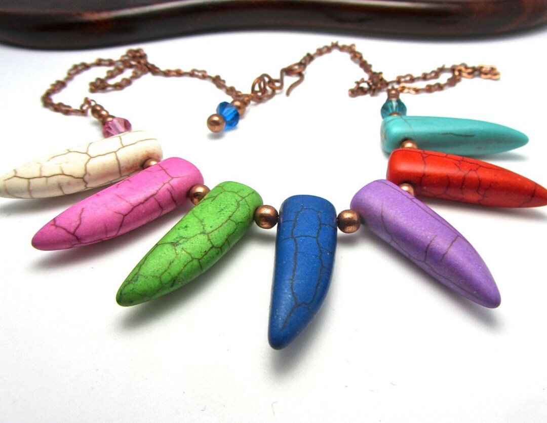 Multi Colors Claw Magnesite Gemstone and Copper Necklace Blue Red Green ...