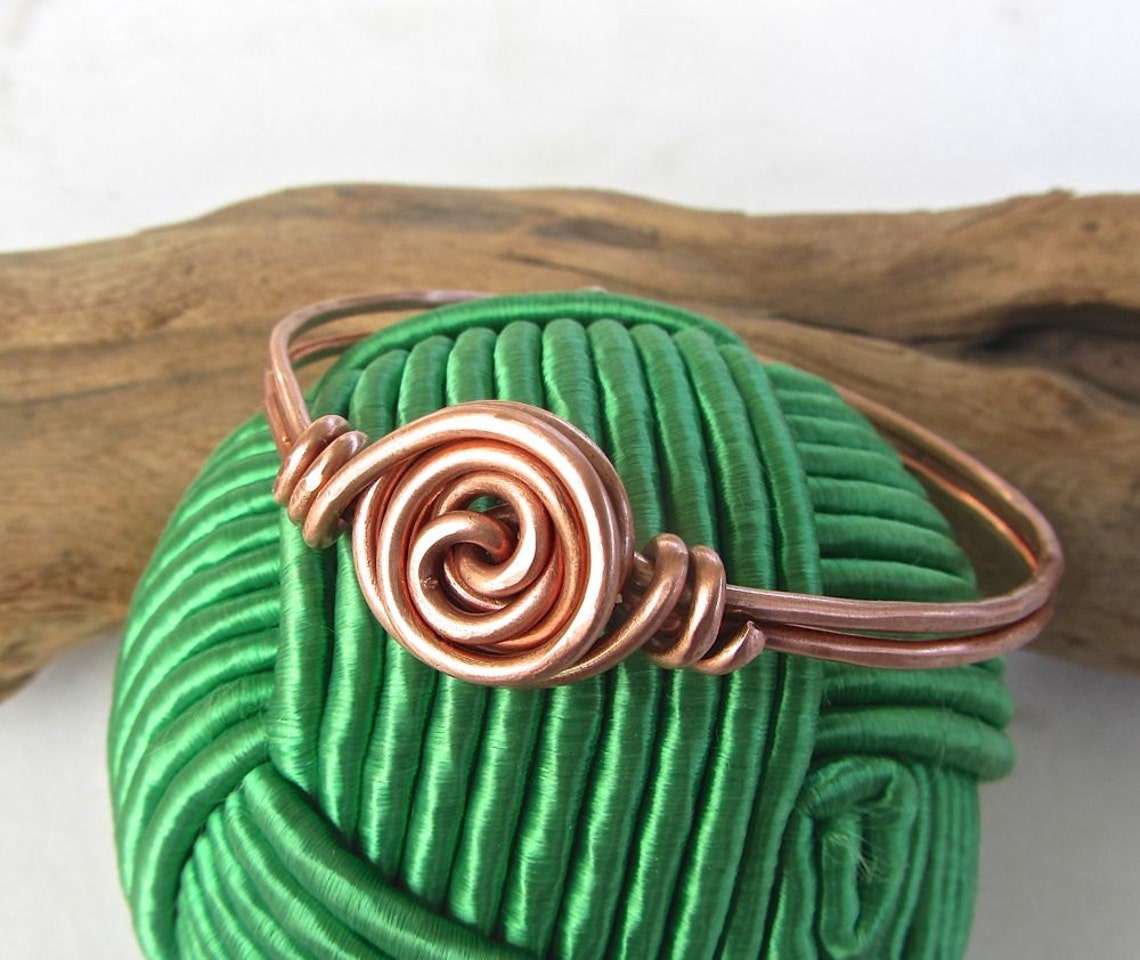 Bangle Bracelet Heavy Copper Wire Rosette Flower Center - Etsy